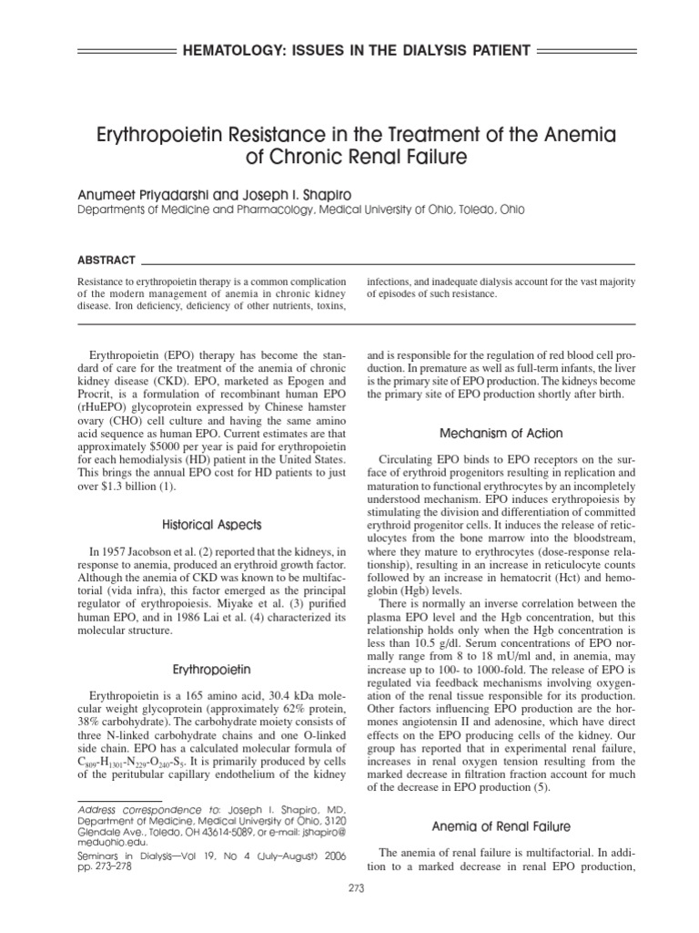 EPO Resistance in Chronic Renal Failure | PDF | Chronic Kidney Disease | Anemia