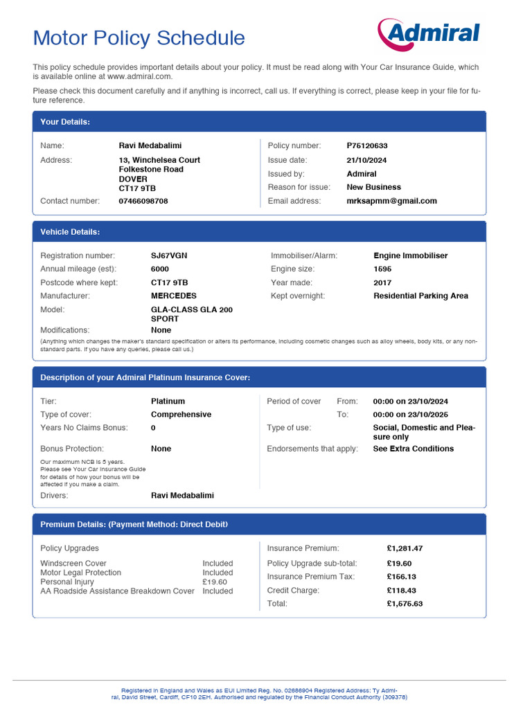 Motor Policy Schedule PDF | PDF | Vehicle Insurance | Vehicles