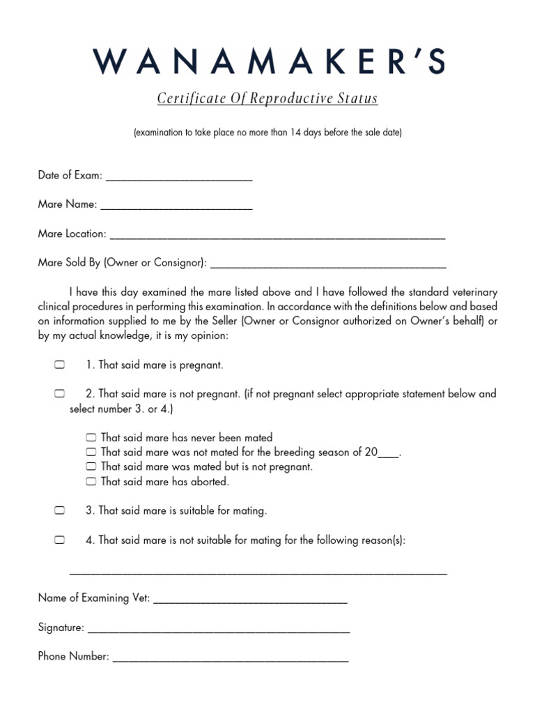 Certificate of Reproductive Status | PDF