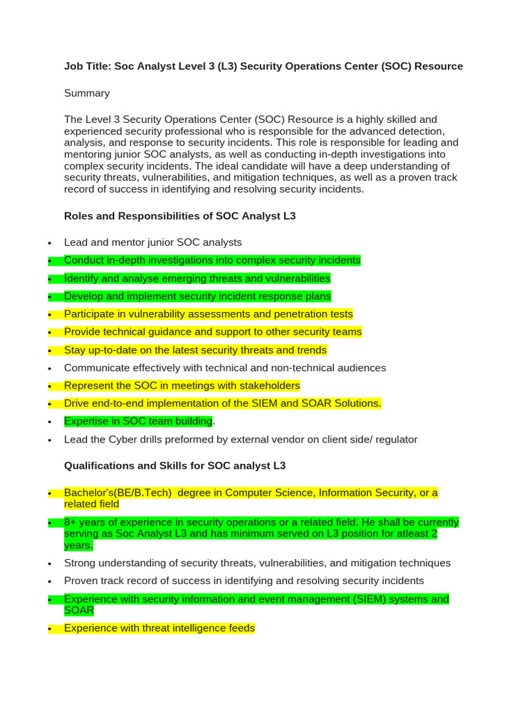 SOC Analyst Job Description | PDF | Crime Prevention | Securities