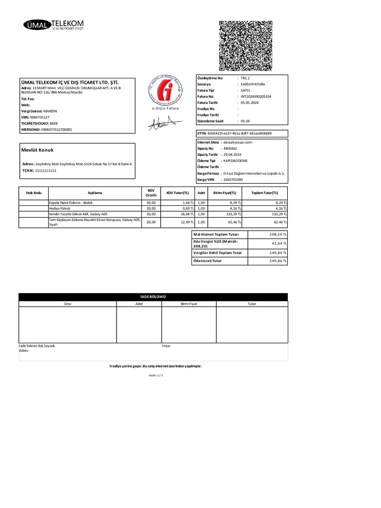 DaraAksesuar 4405662 Fatura | PDF