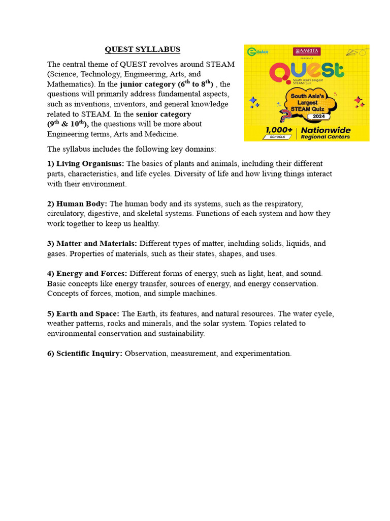 QUEST Natural Science Syllabus | PDF