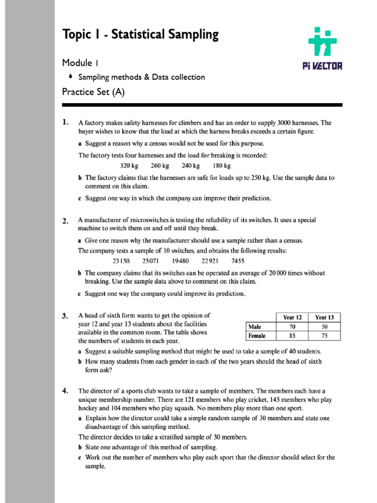 Edexcel Statistics - Topic-1 Module-1 (Q-A) | PDF
