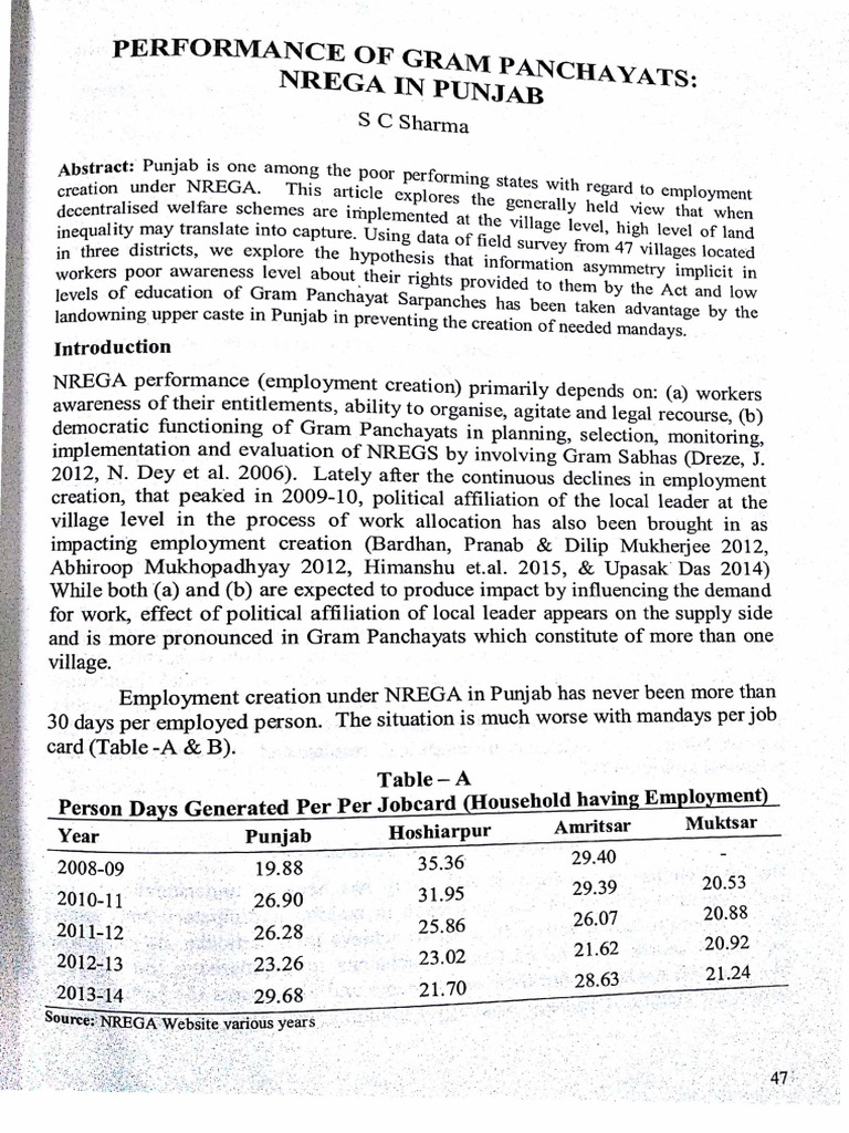 NREGA Performance in Punjab Panchayats | PDF | Welfare | Welfare State