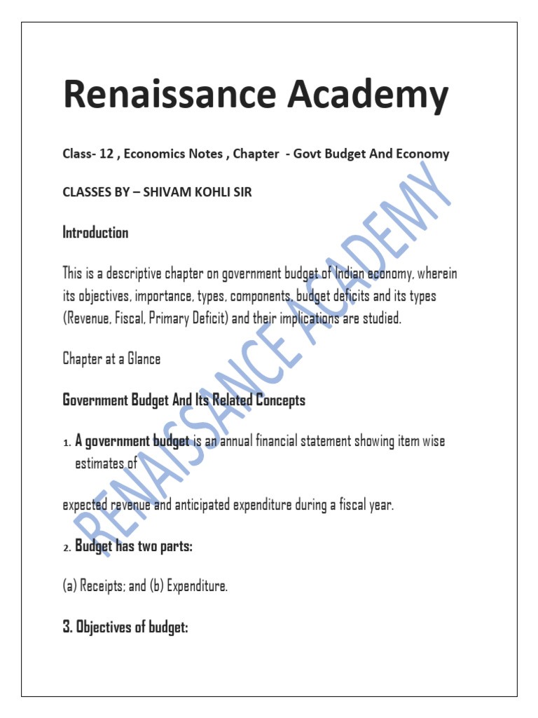 Govt Budget Class 12 Notes | PDF | Government Budget Balance | Taxes
