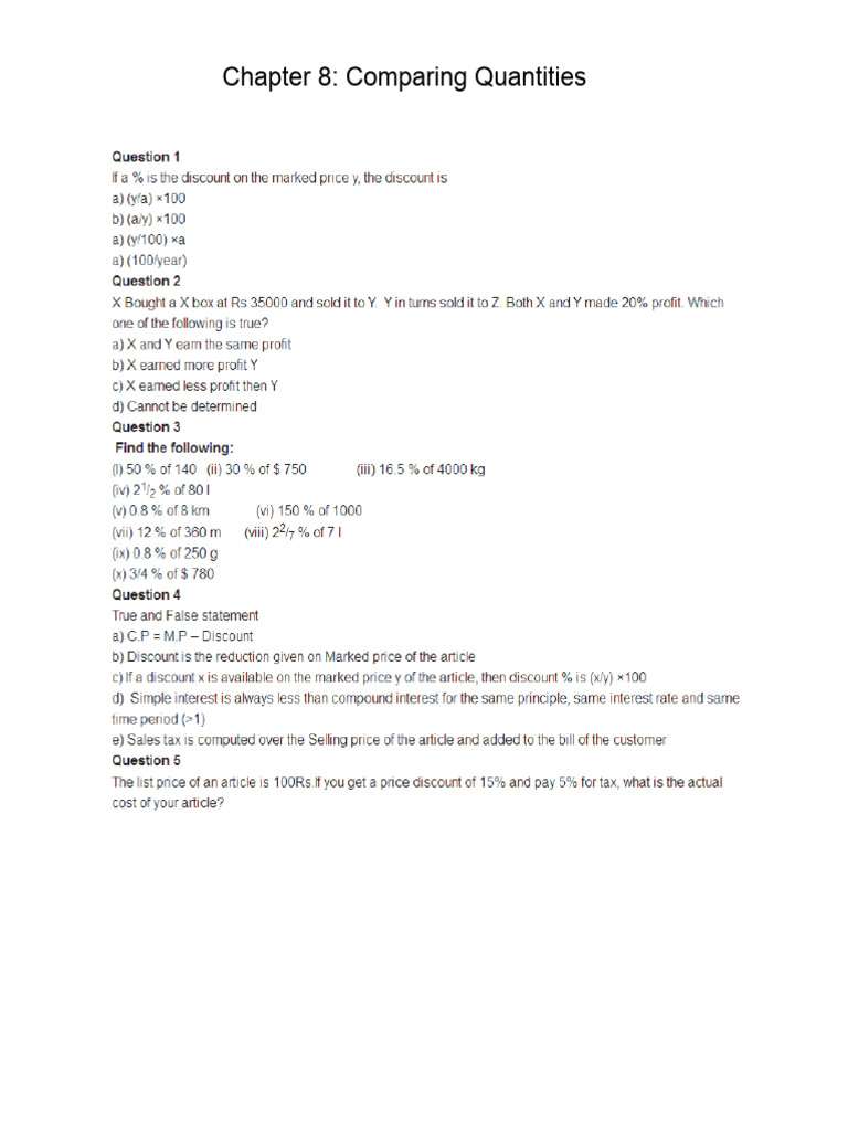 Class 8 Comparing Quantities | PDF