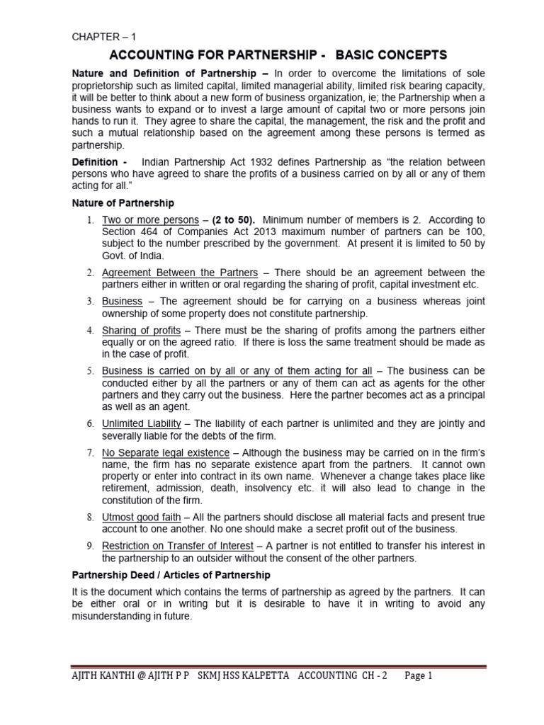 Chapter 1 Partnership Basic Concepts - 2.0 | PDF | Partnership | Debits And Credits