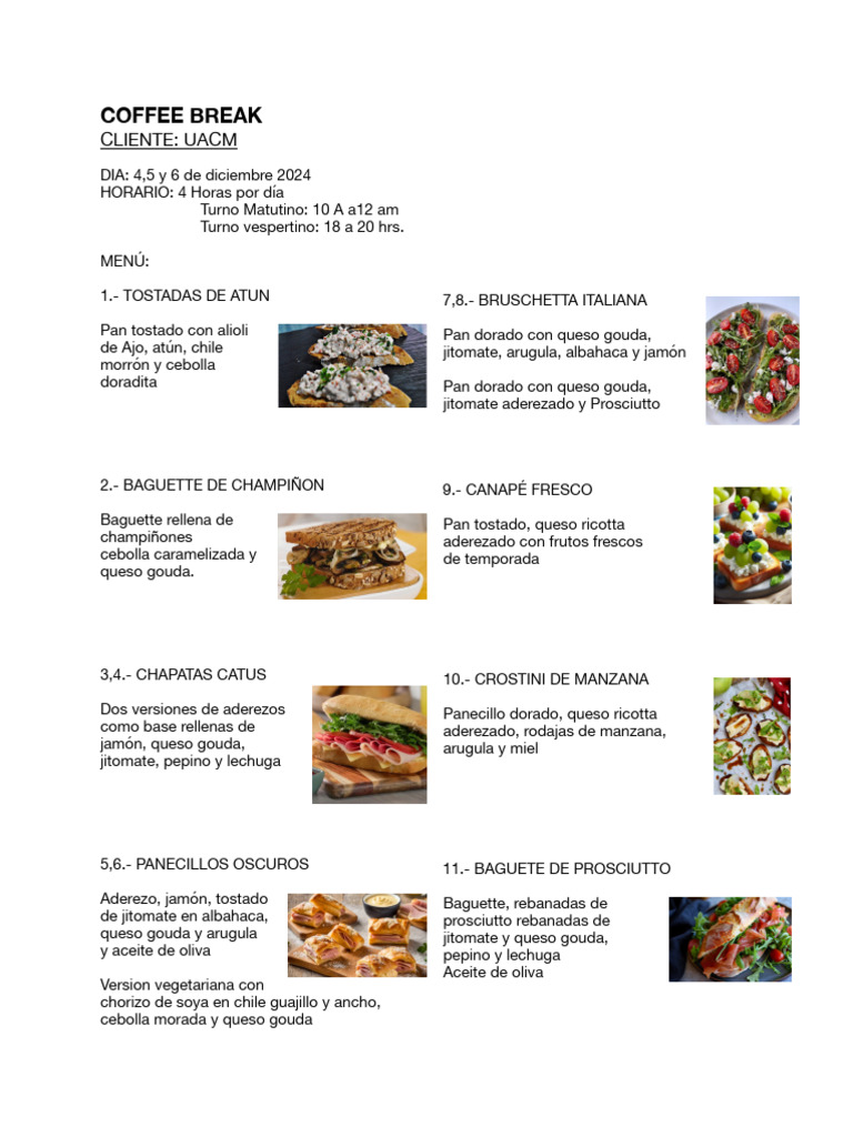 Menu Coffe Break | PDF | Cocina occidental | Cocina