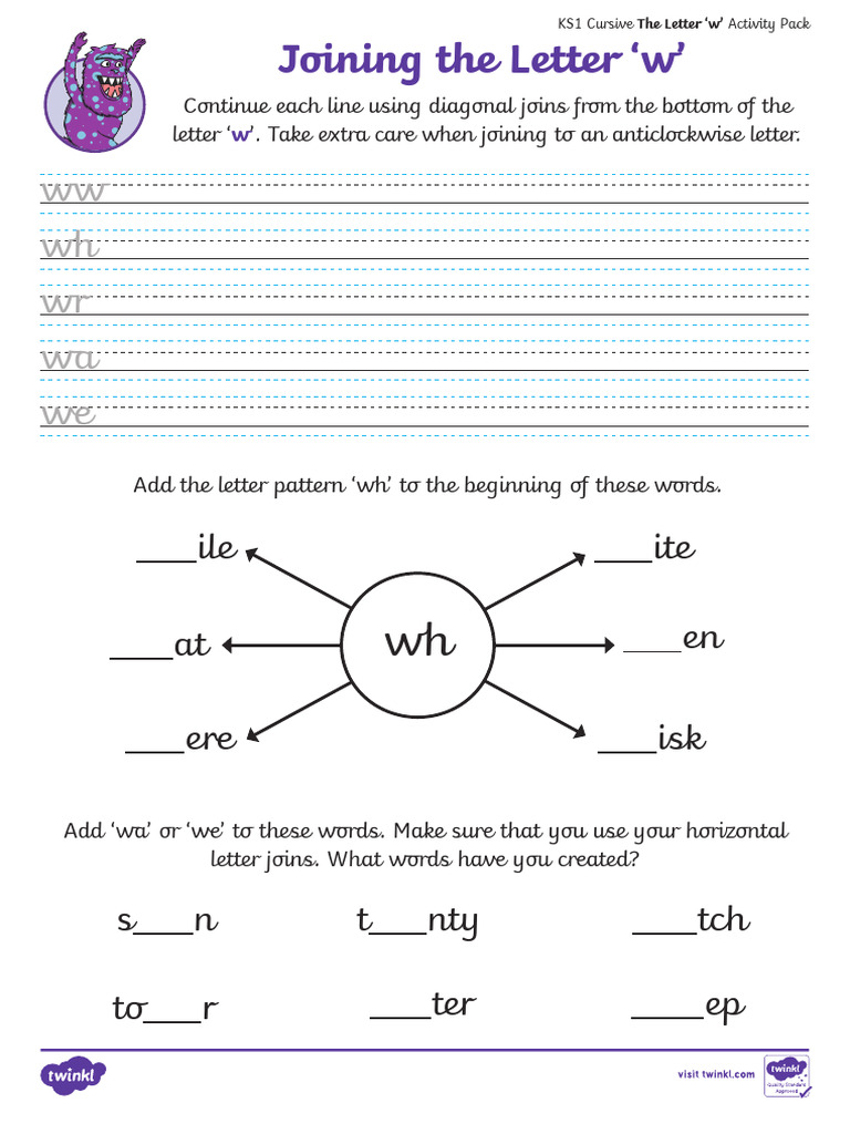 Joining The Letter 'W' Activity Sheet | PDF