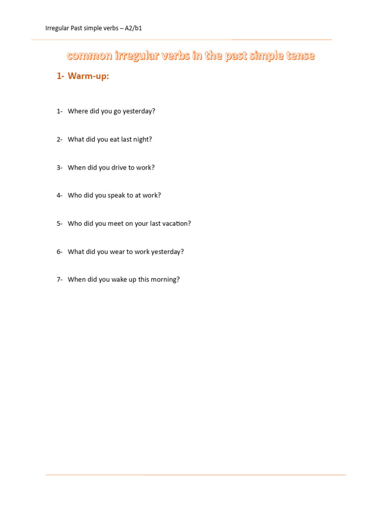 3 - b1-b2 Irregular Verbs in The Past and Speaking Practice | PDF