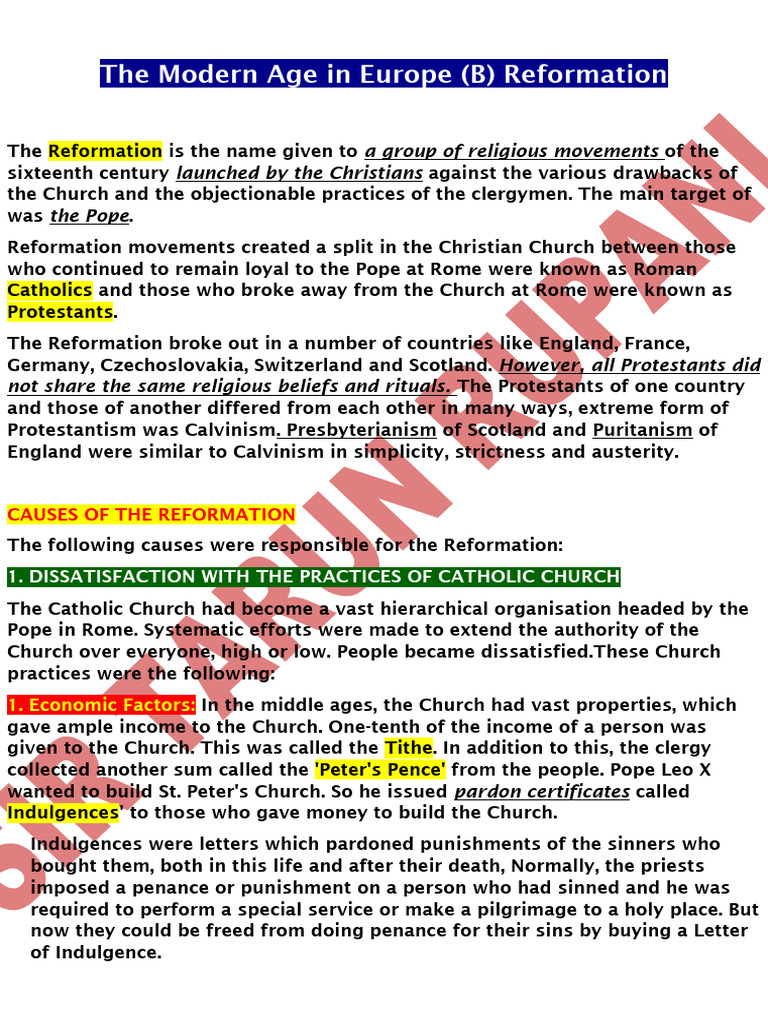 2408151008505926301the Modern Age in Europe (B) Reformation | PDF | Catholic Church | Martin Luther