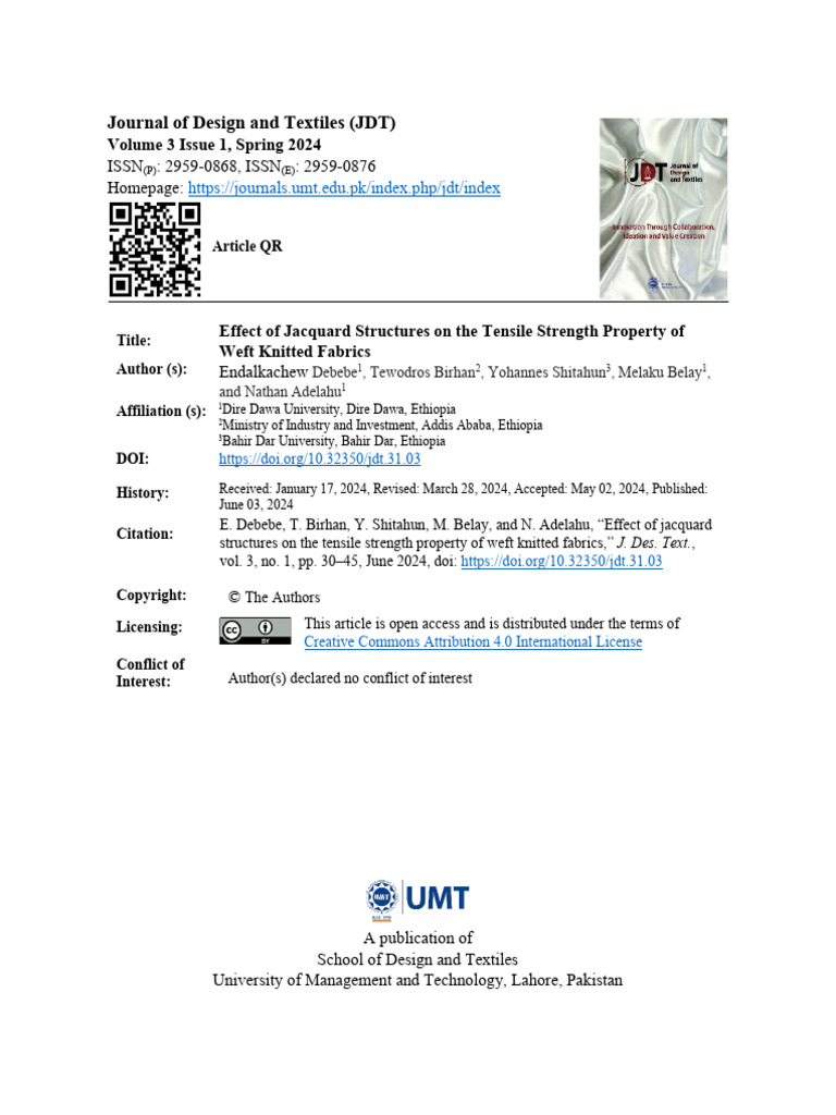 Effect of Jacquard Structures on the Tensile Strength Property of Weft Knitted Fabrics | PDF ...