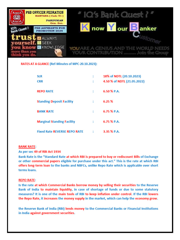 CRR SLR RR SDF BR MSF RRR | PDF | Reserve Bank Of India | Banks