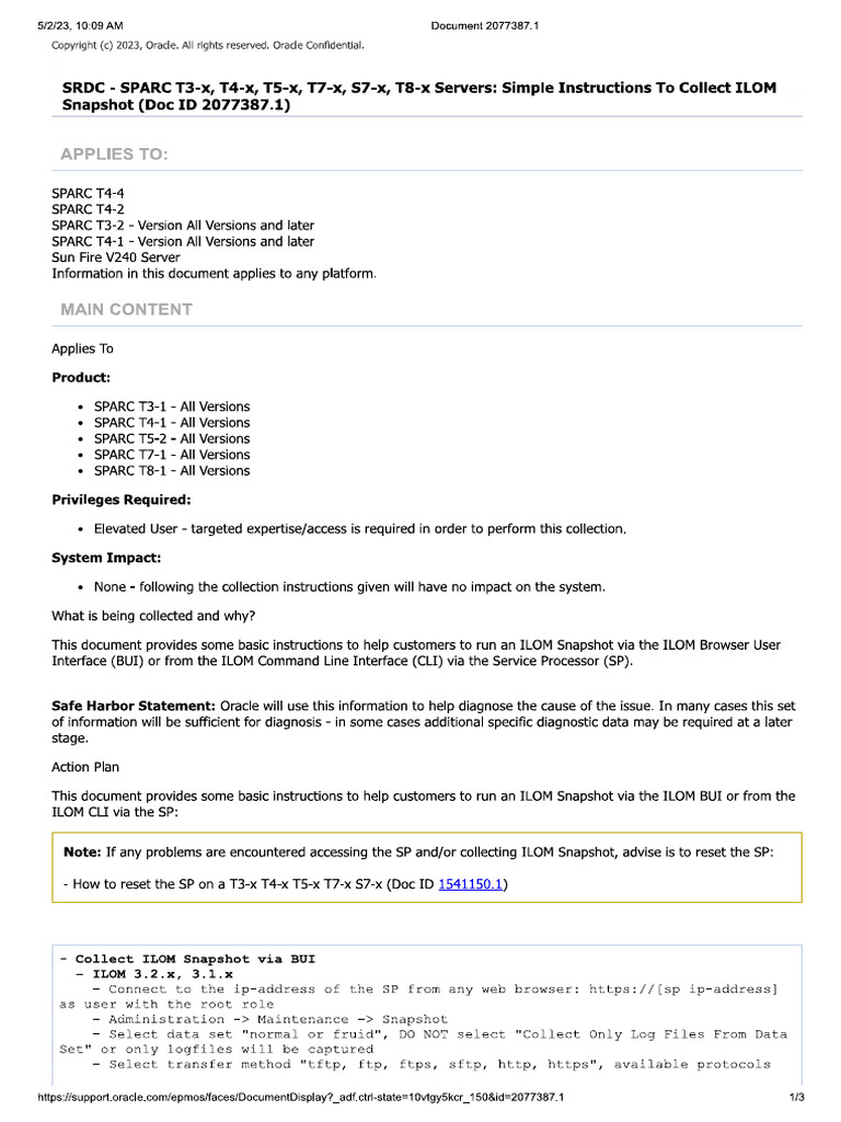 Collect ILOM Snapshot | PDF