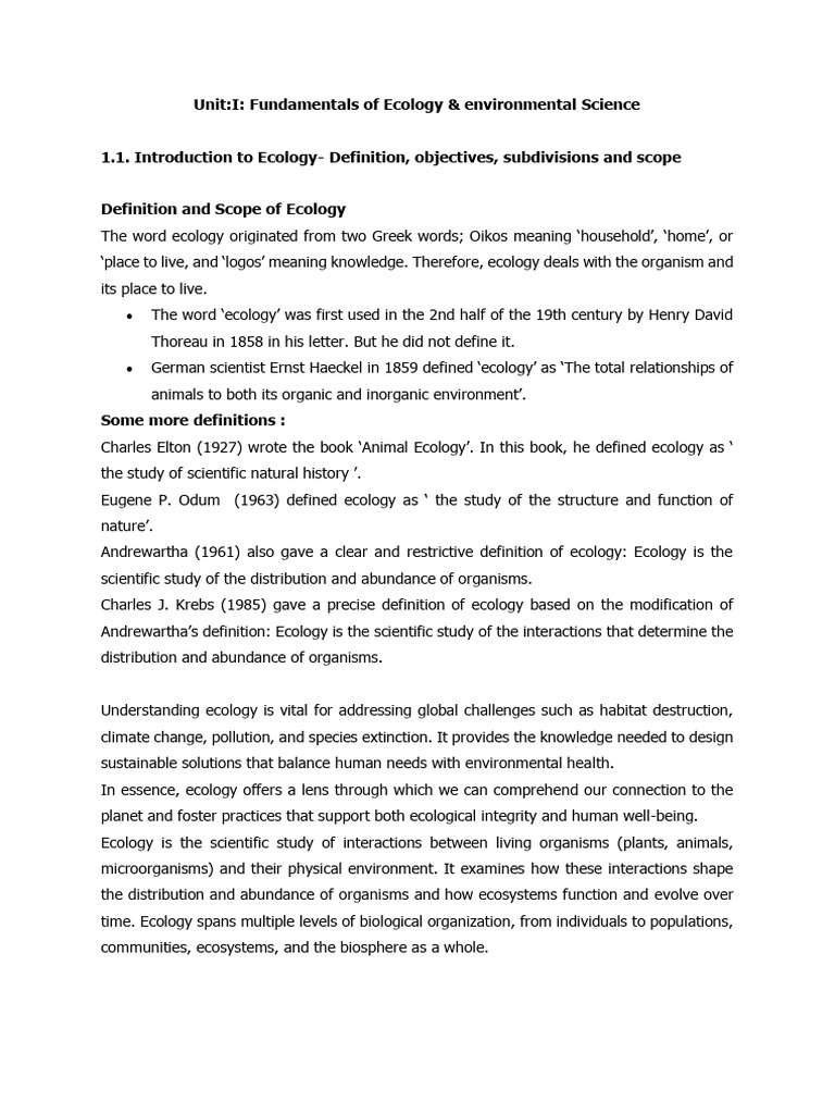1.1 Introduction To Ecology | PDF | Ecology | Ecosystem