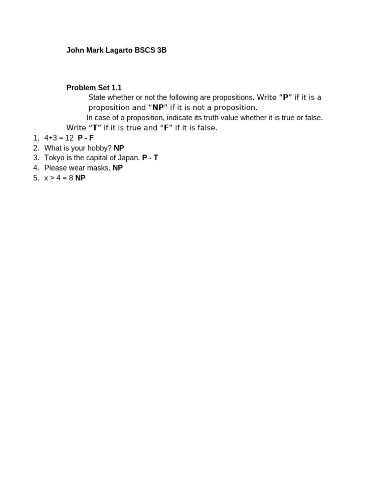 Problem Set 1.1 and 1.2 Lagarto | PDF