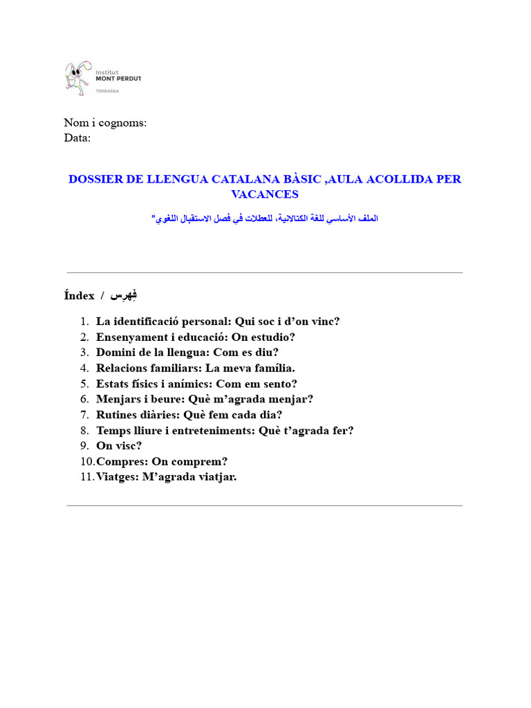 DOSSIER REPÀS AULA ACOLLIDA ا ملف خاص | PDF