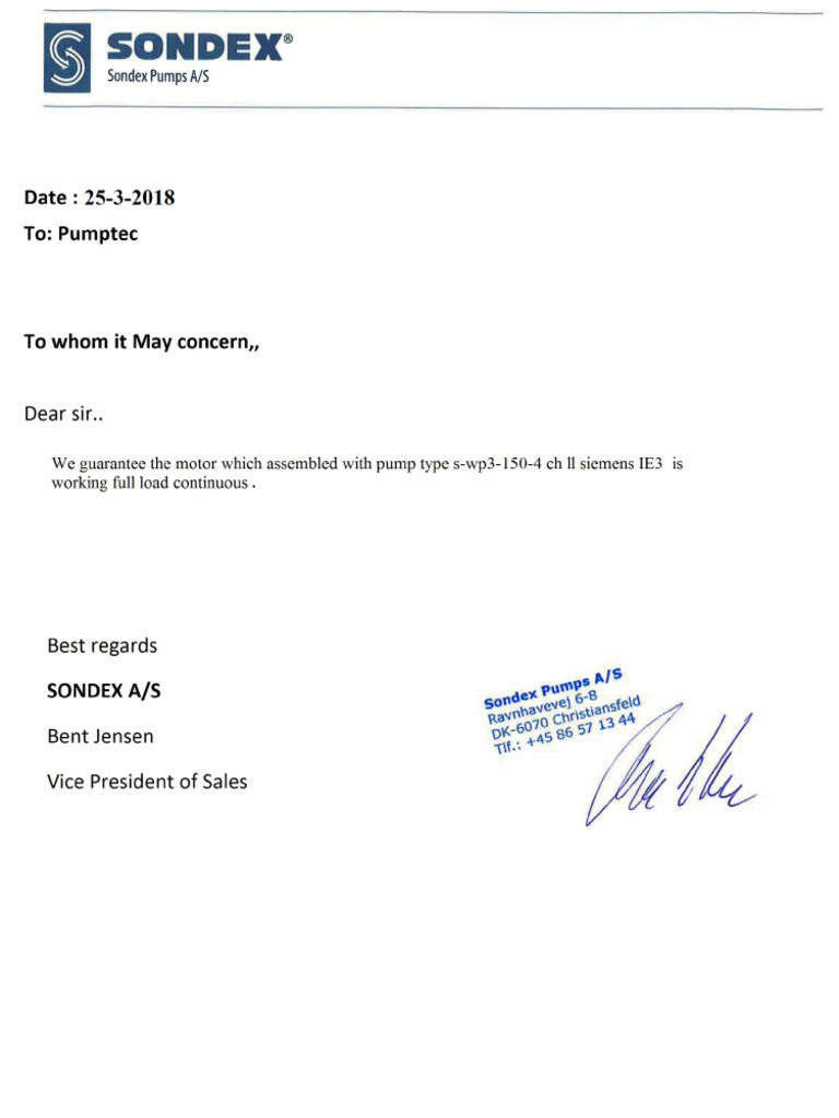 Sondex Letter Ie3 | PDF
