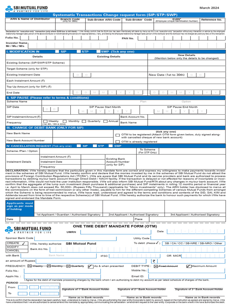 SBI Mutual Fund Mandate Form | PDF | Banks | Session Initiation Protocol