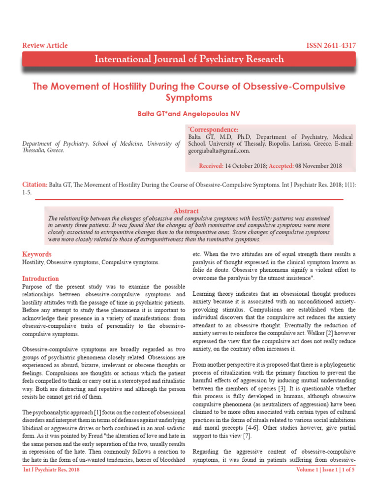 Hostility and OCD Symptoms Study | PDF | Obsessive–Compulsive Disorder ...