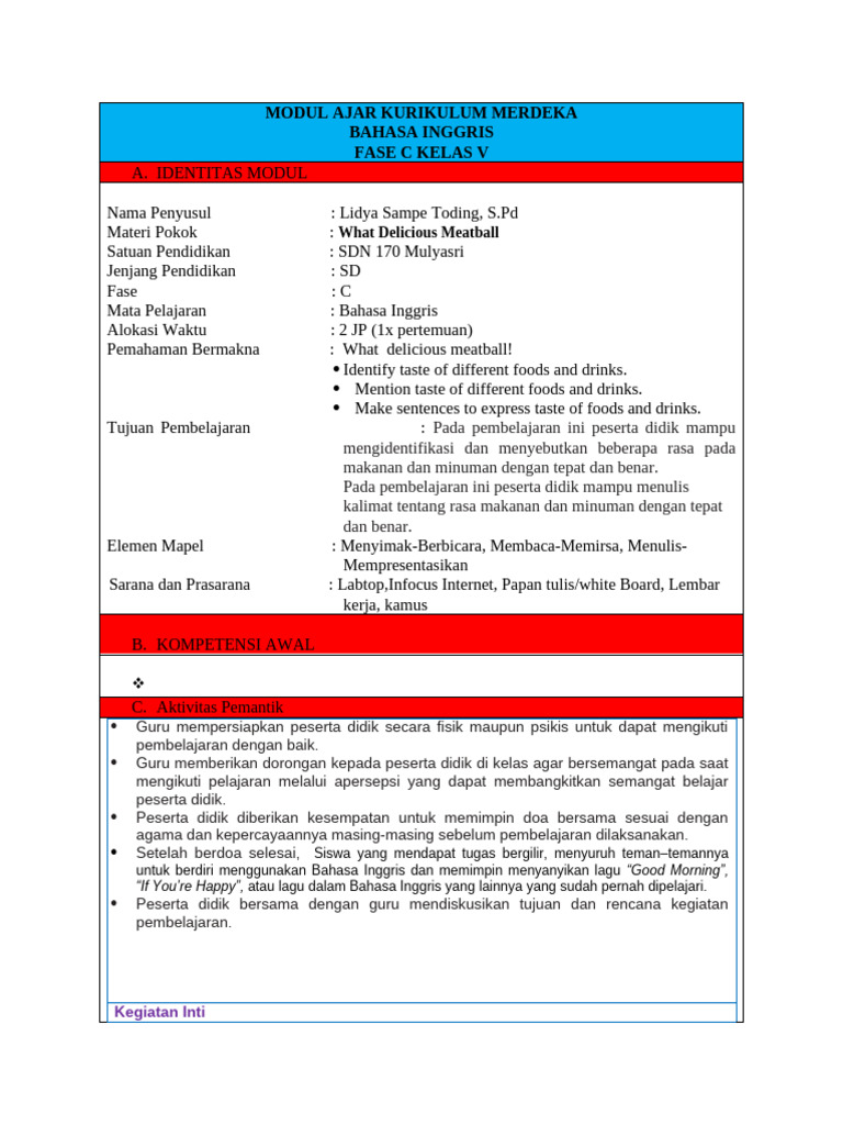 Modul Chapter 1 Kelas V | PDF