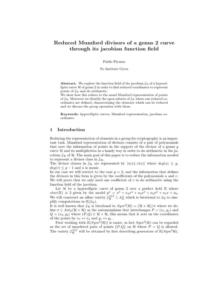 Reduced Mumford Divisors | PDF | Mathematics | Geometry