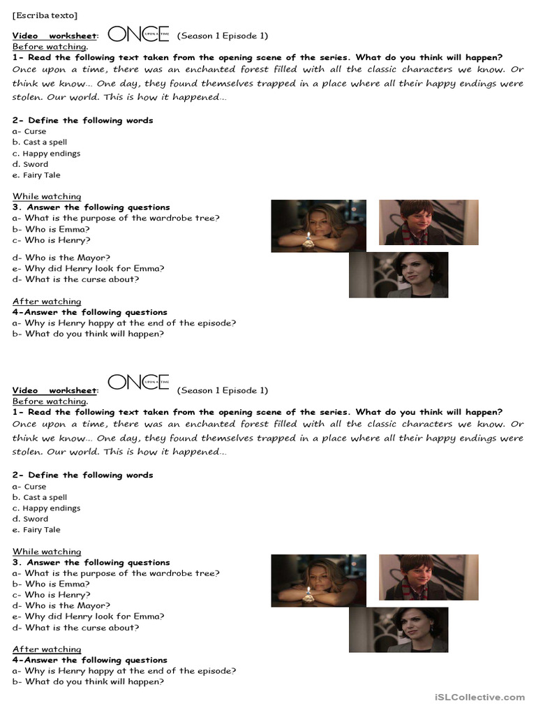 Once Upon A Time Season 1 Episode 1 Pdf Once Upon A Time Tv Series