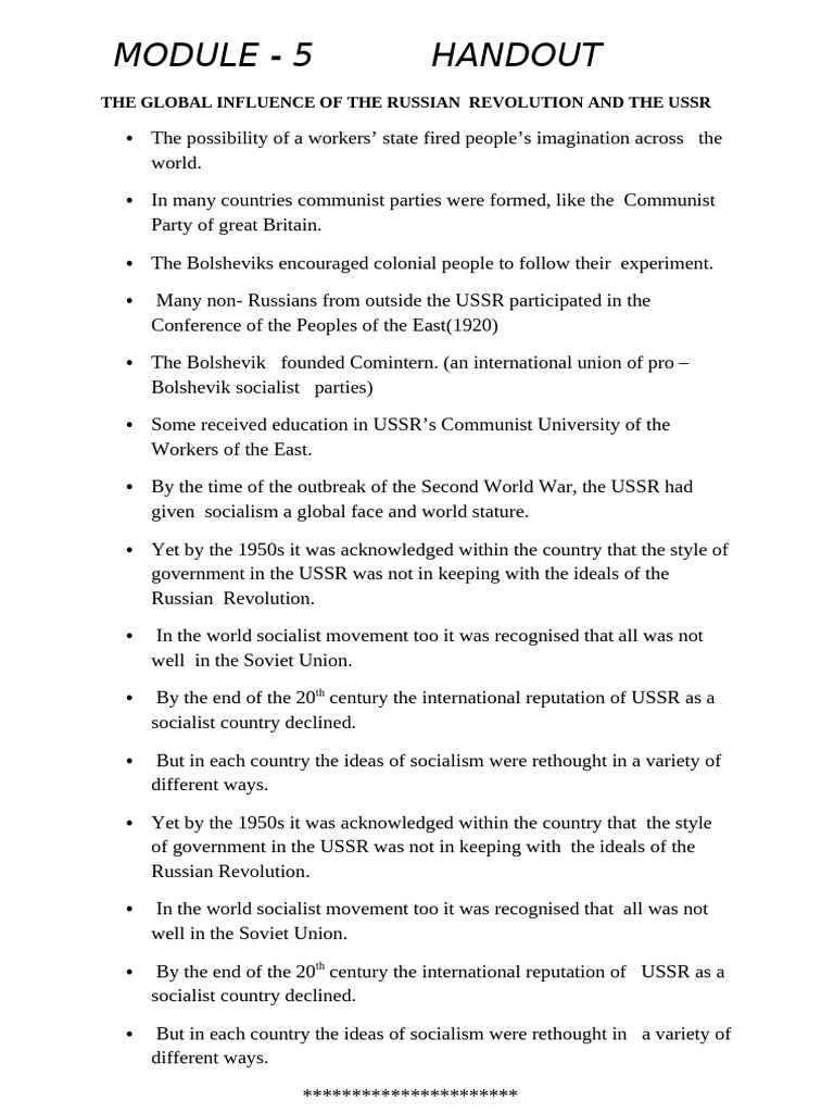 Class IX History -L-2,Socialism in Europe _ the Russian revolution Module 5_Hand out 5(1) | PDF