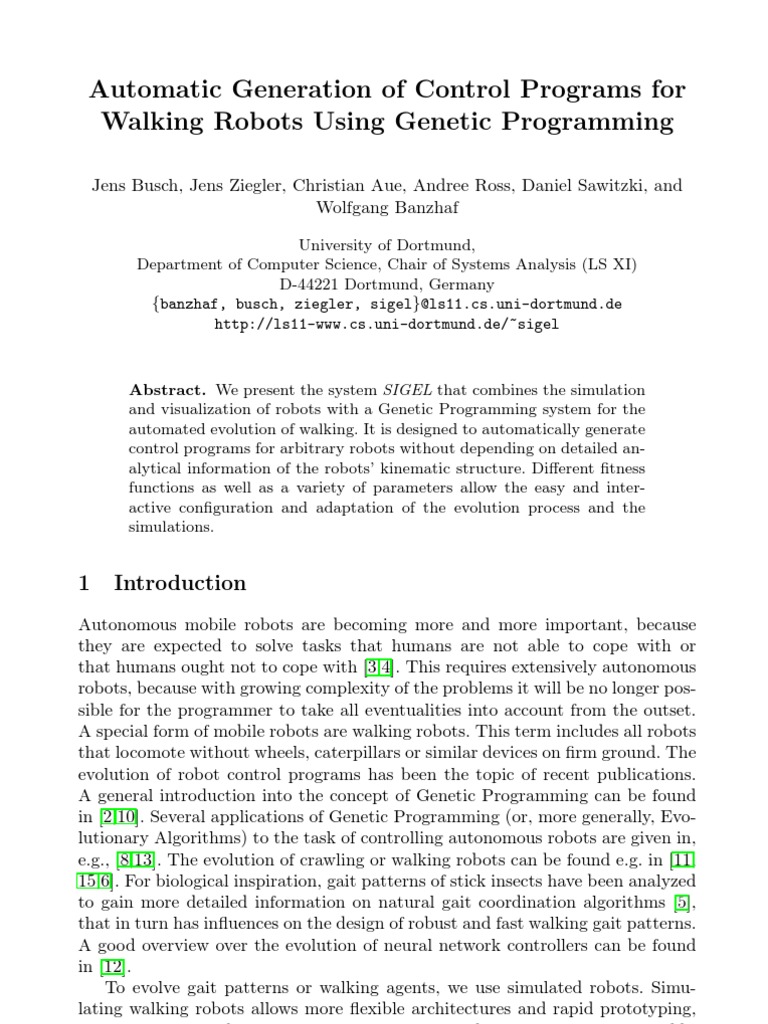 Automatic Generation of Control Programs For Walking Robots Using ...