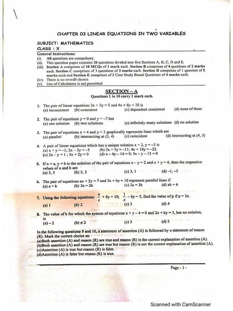 Linear Equations in 2 Variables | PDF