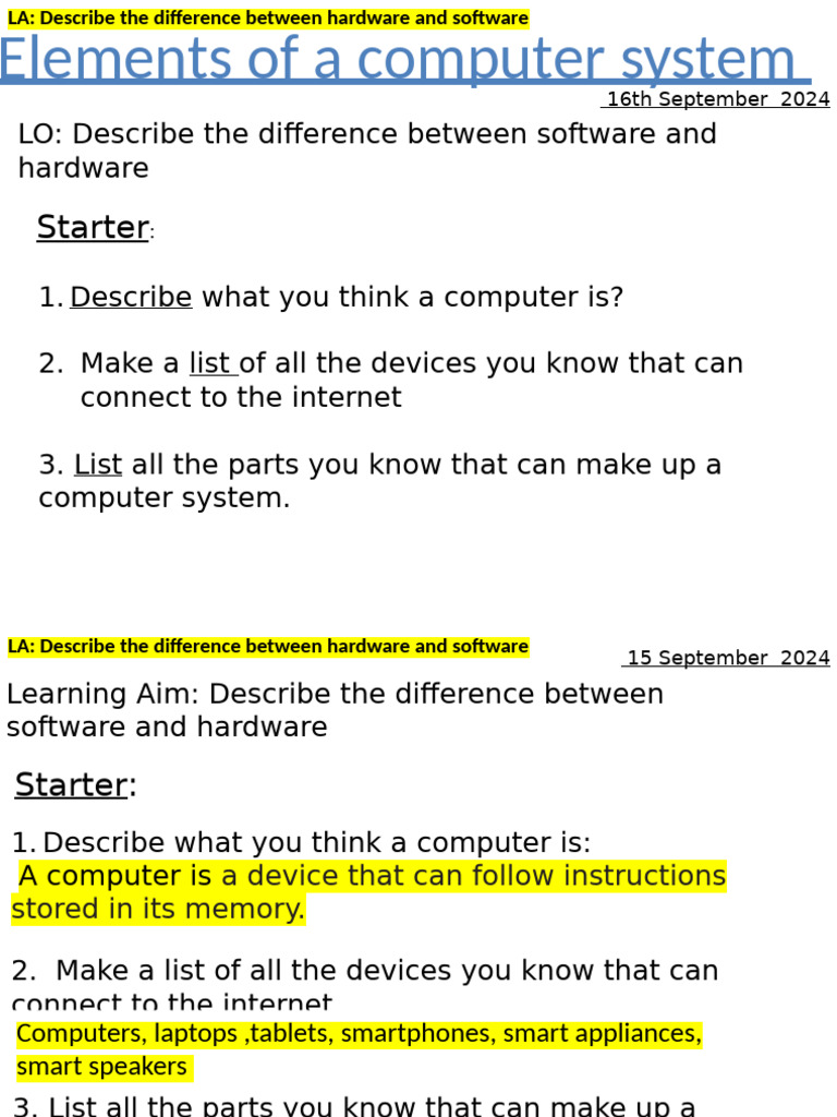 Lesson 1 Elements of a Computer System 2 | PDF | Computer Hardware | Input/Output