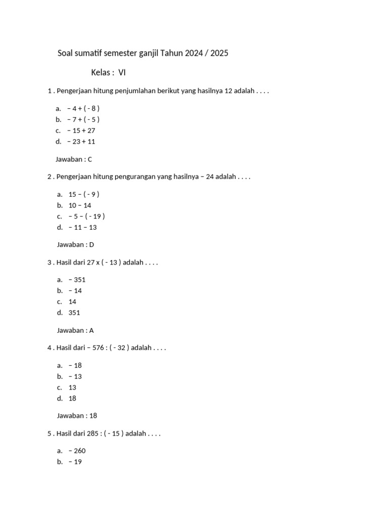 Soal Sumatif Semester Ganjil Tahun 2024 | PDF