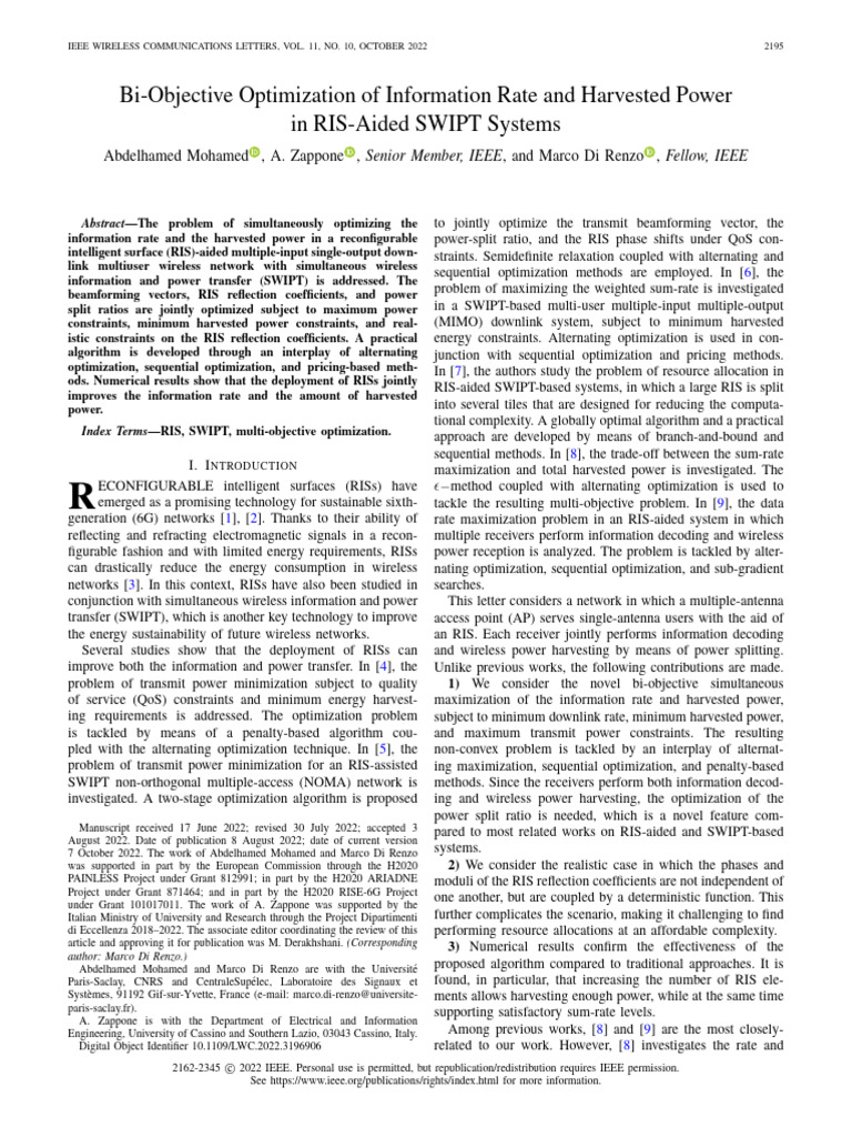 Bi Objective Optimization Of Information Rate And Harvested Power In