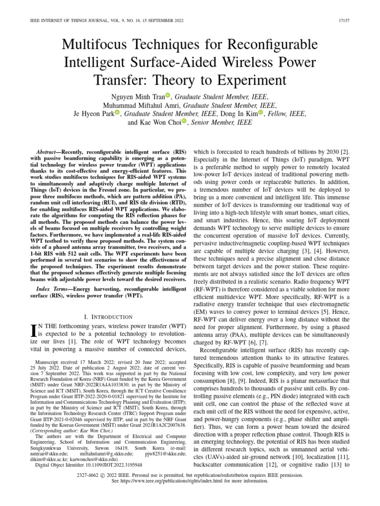 Multifocus Techniques For Reconfigurable Intelligent Surface-Aided Wireless Power Transfer ...