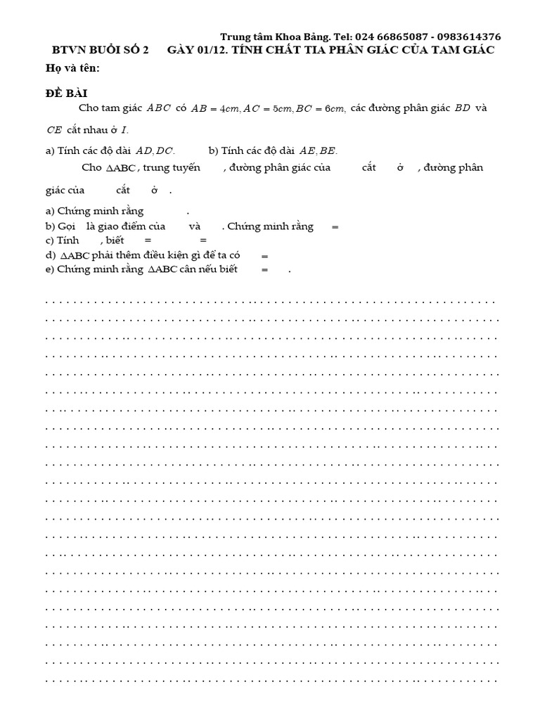 BTVN 23. Tinh chat tia phan giac | PDF