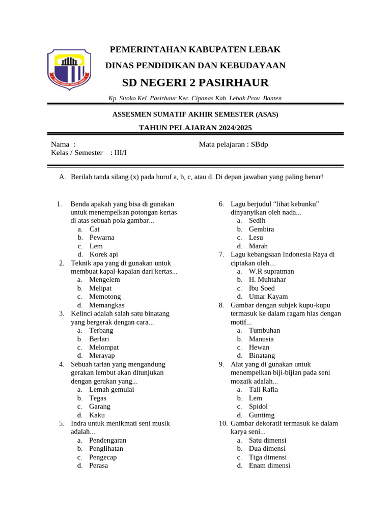 Soal ASAS SBDP | PDF