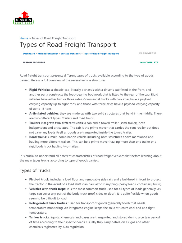 Types of Road Freight Transport | PDF | Truck | Cargo