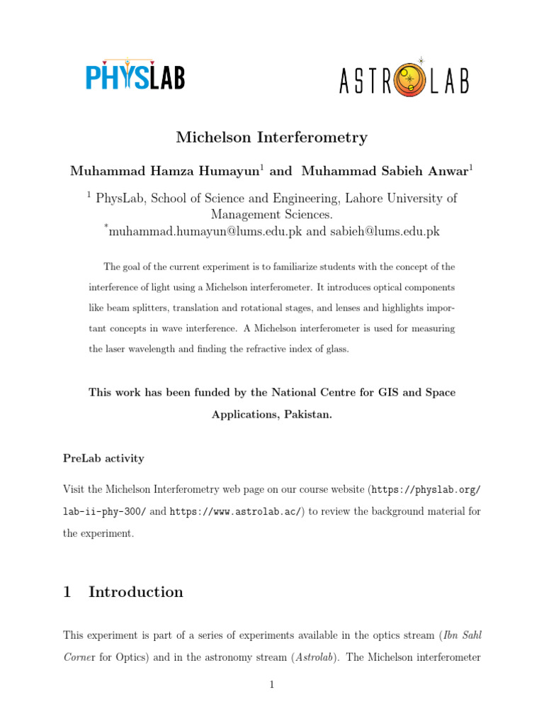 Michelson Interferometry Student Manual 2023 | PDF | Interferometry | Coherence (Physics)