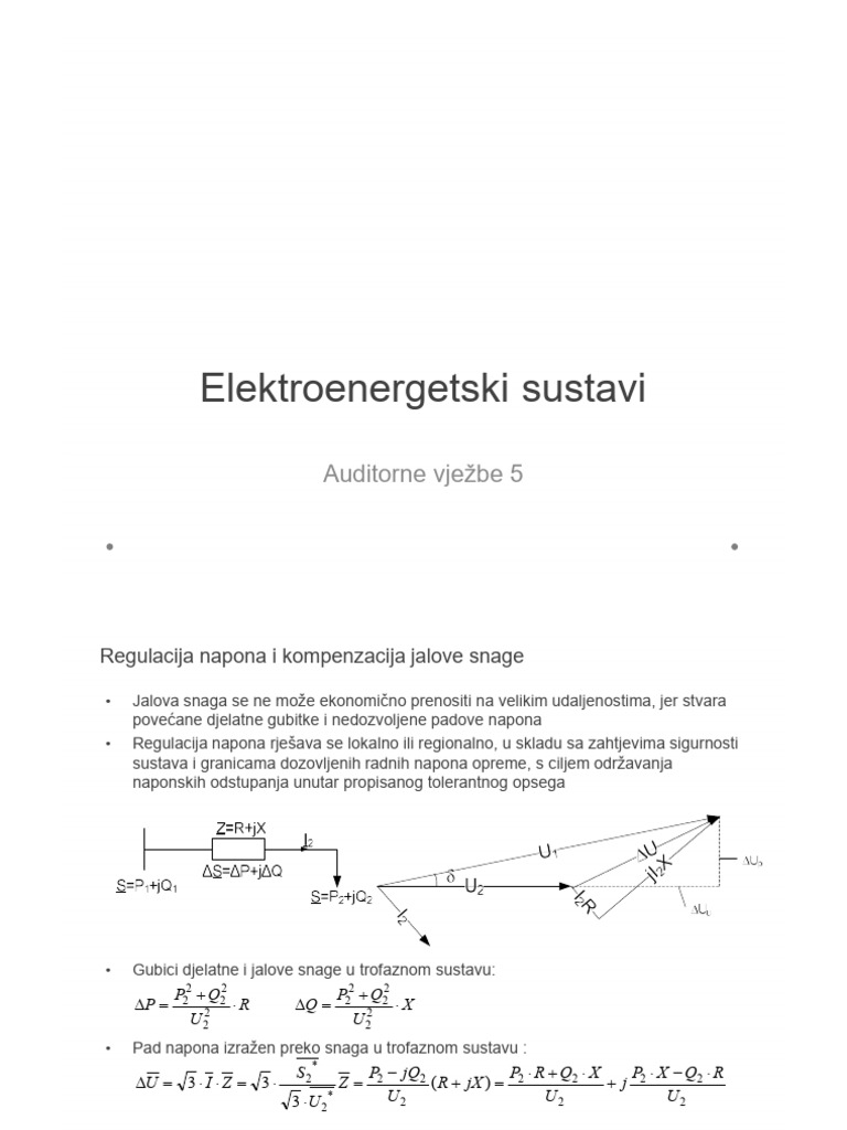 Elektroenergetski Sustavi: Auditorne Vježbe 5 | PDF