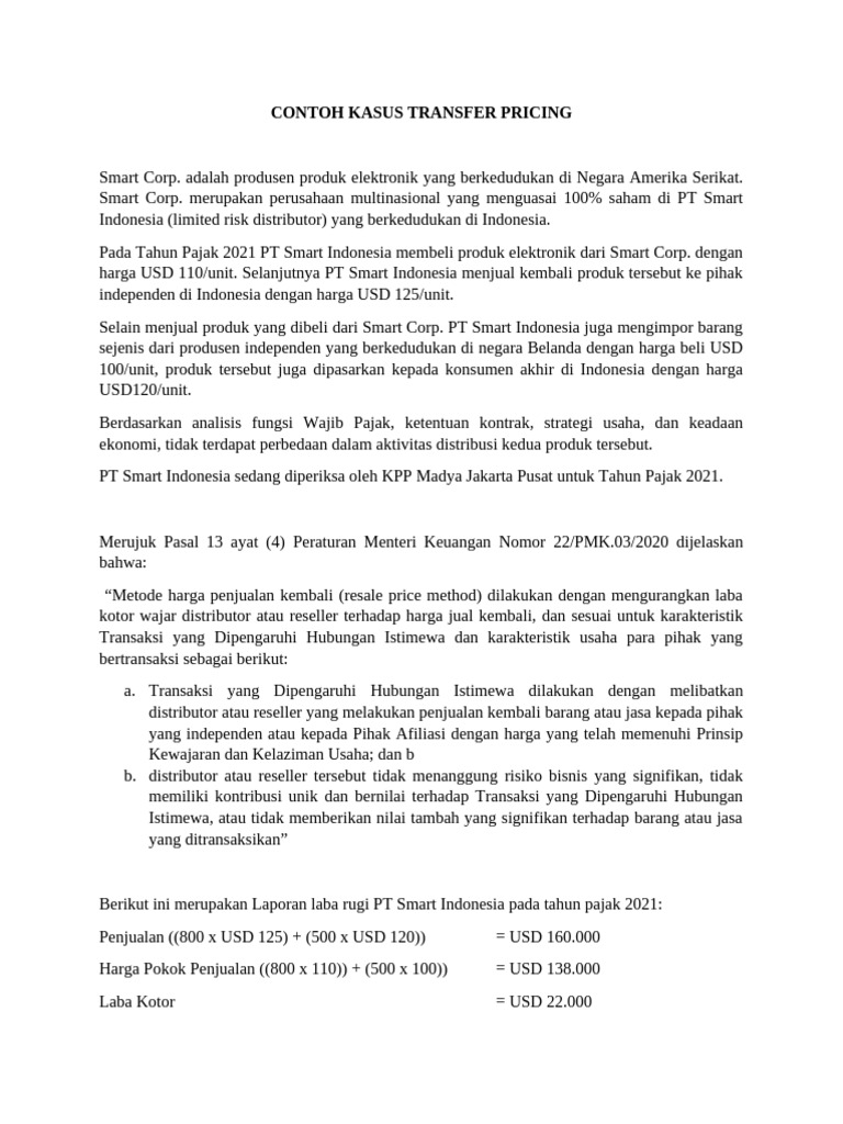 Contoh Kasus Transfer Pricing | PDF
