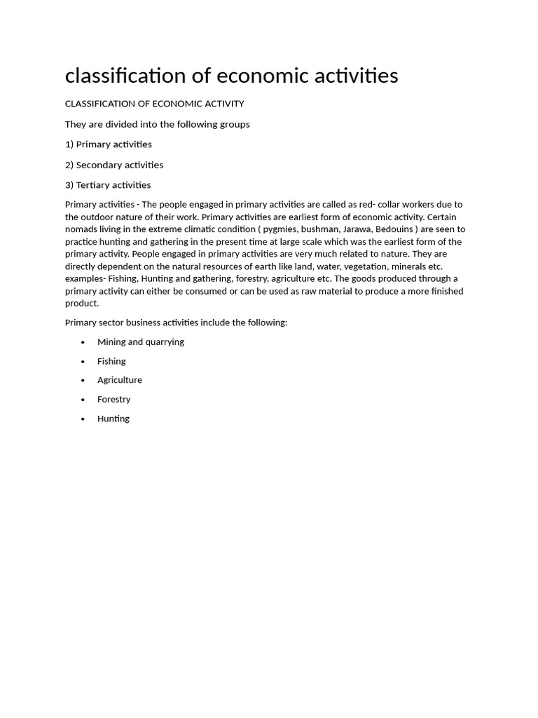 Classification of Economic Activities | PDF | Tertiary Sector Of The ...