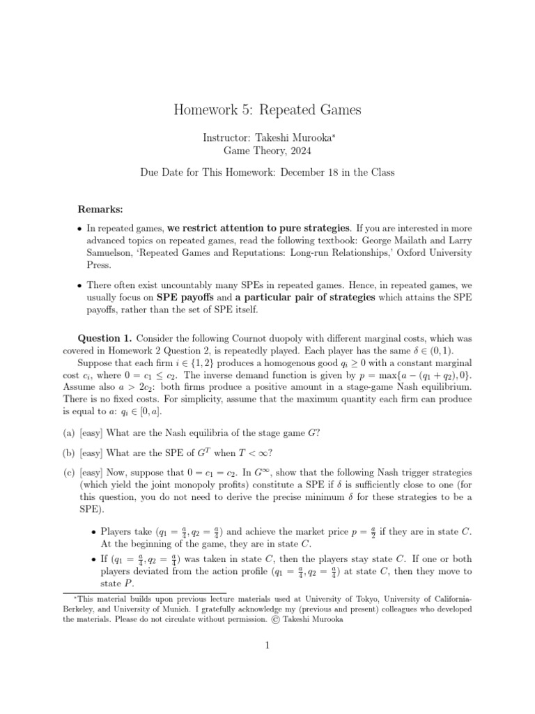 Homework_5_Repeated | PDF | Economic Equilibrium | Gaming