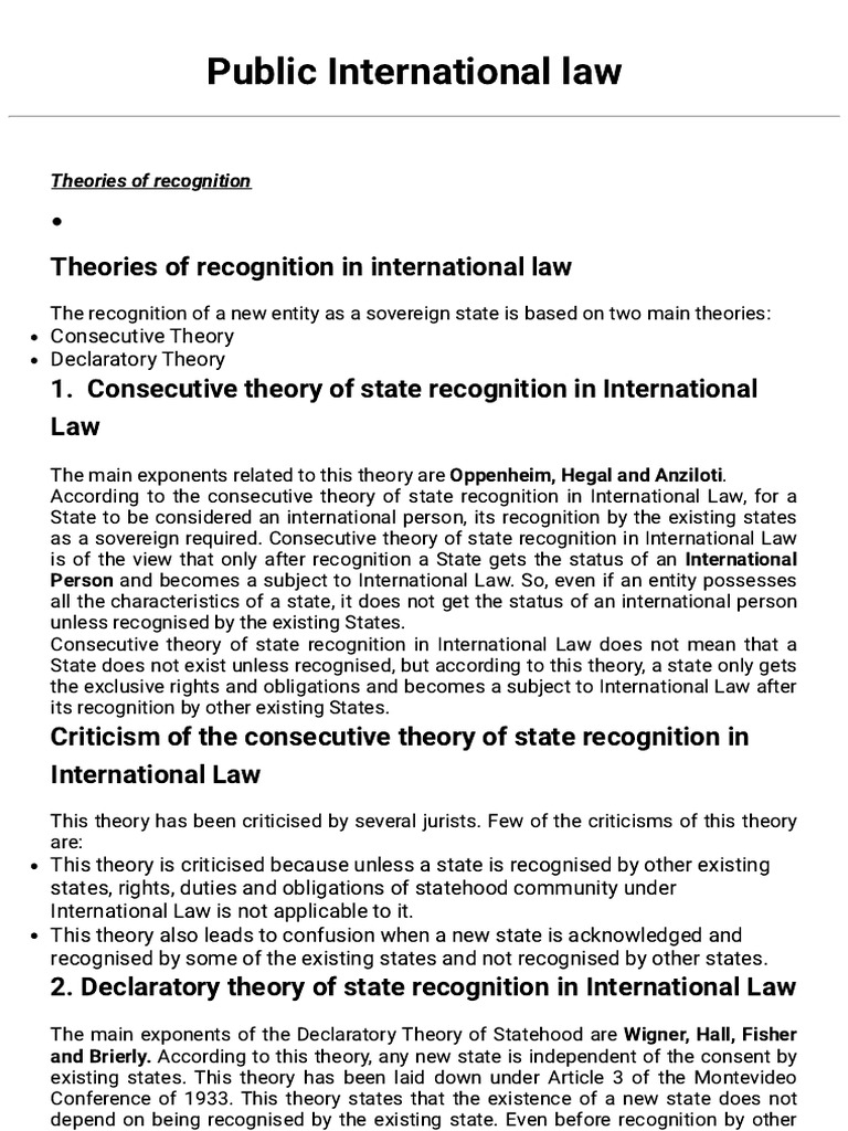 Theories of State Recognition in International Law | PDF ...