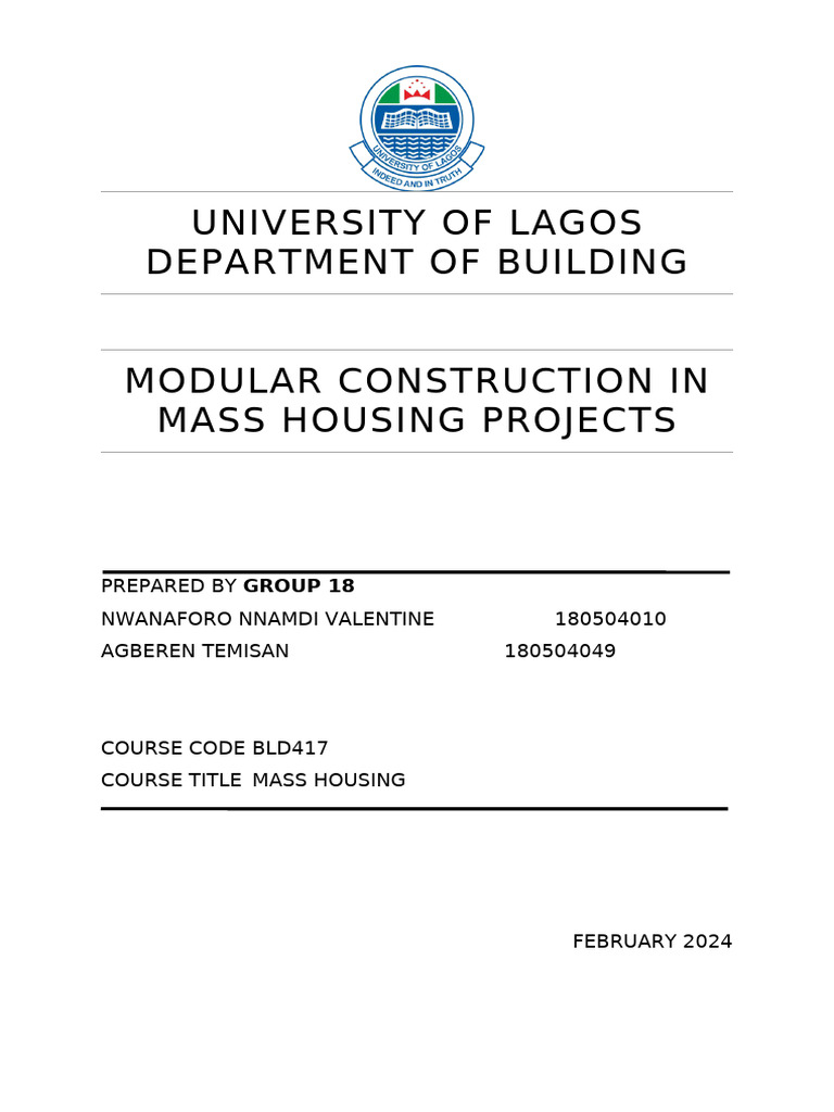 MODULAR CONSTRUCTION IN MASS HOUSING PROJECT REPORT | PDF | Lumber ...
