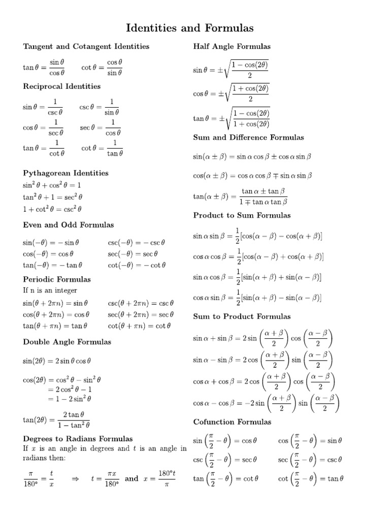 Trigonometry Formulas Pdf 0591