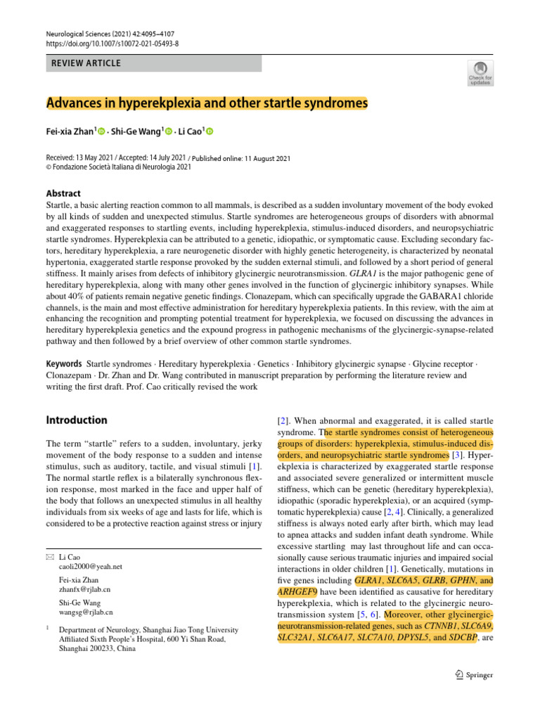 2021 - Advances in Hyperekplexia and Other Startle Syndromes | PDF ...