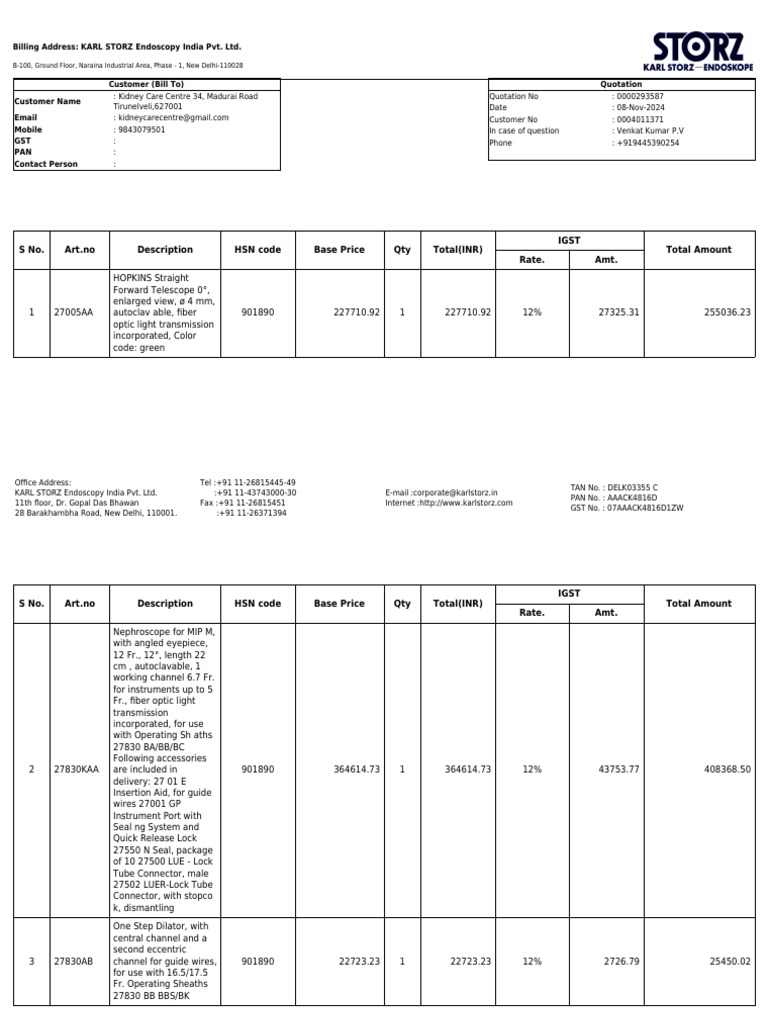 Quotation for Karl Storz Medical Equipment | PDF | Cheque | Banks