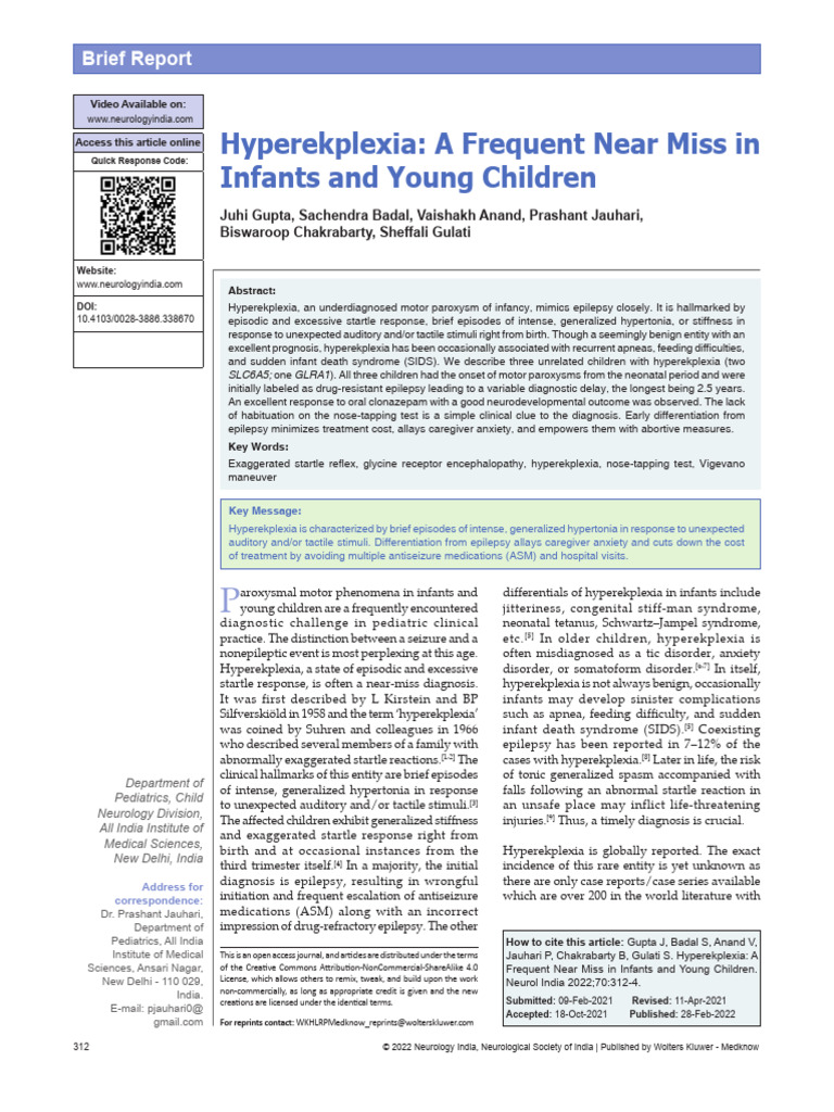 Hyperekplexia in Infants: Diagnosis & Management | PDF | Epilepsy ...