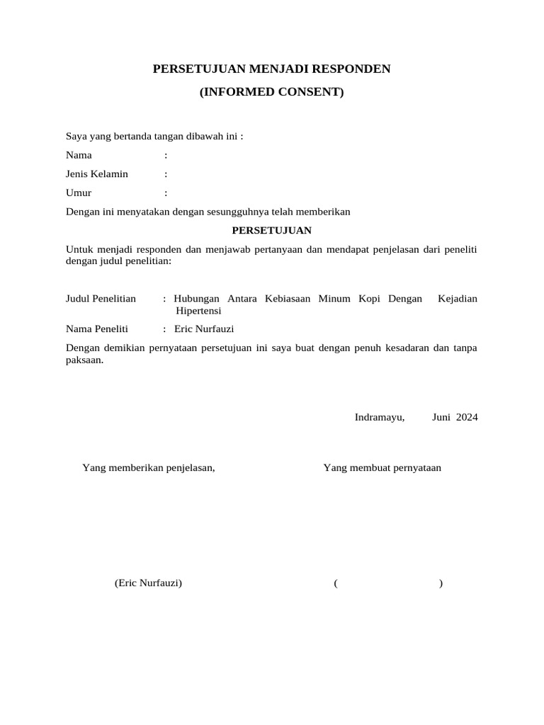 PERSETUJUAN MENJADI RESPONDEN | PDF