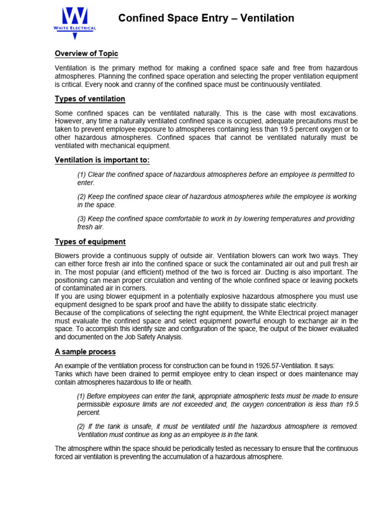 Confined Space Ventilation Guidelines | PDF | Ventilation (Architecture ...
